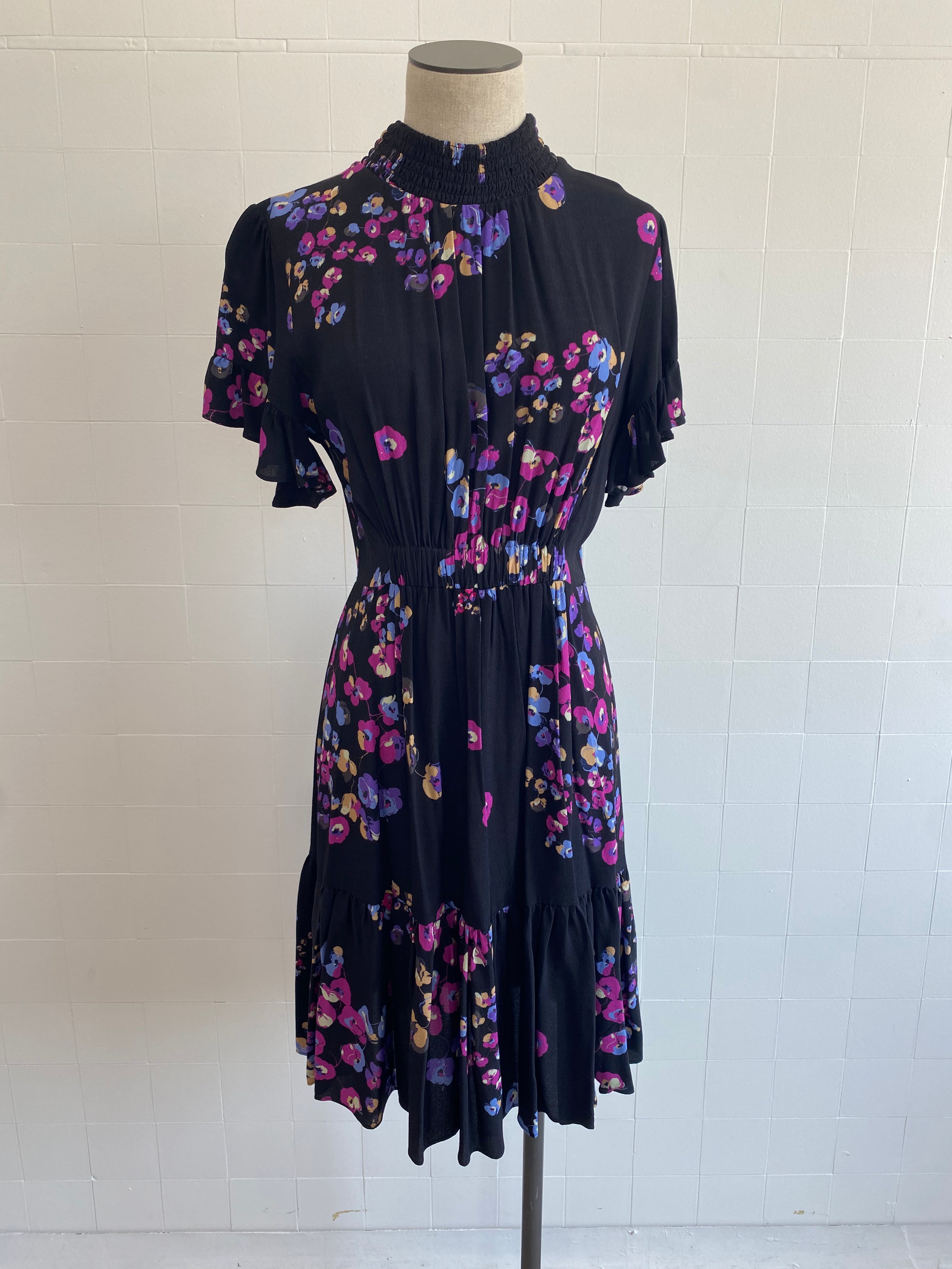HUSK BLACK AND FLORAL MINI DRESS - SIZE10 – Cercle Lifestyle